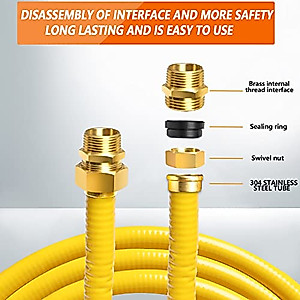 Grehitk 70ft 3/4'' Flexible Gas Line, CSST Corrugated Stainless Steel Tubing Pipe Kit, Natural Gas Line Propane Pipe Conversion Kit Grill Hose with 2 Male Adapter Fittings (70ft 3/4'')