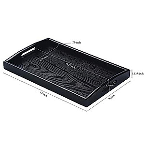 JPCRAFT Rectangle Wooden Serving Tray Breakfast Tray with Handles, Black, 14 by 9-Inch