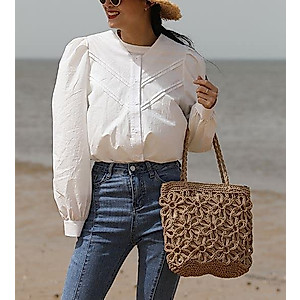 Womens Top Handle Straw Beach Tote Bags Floral Shoulder Bag Beach Bag Large Size Satchel Purses Woven Shoulder Bag