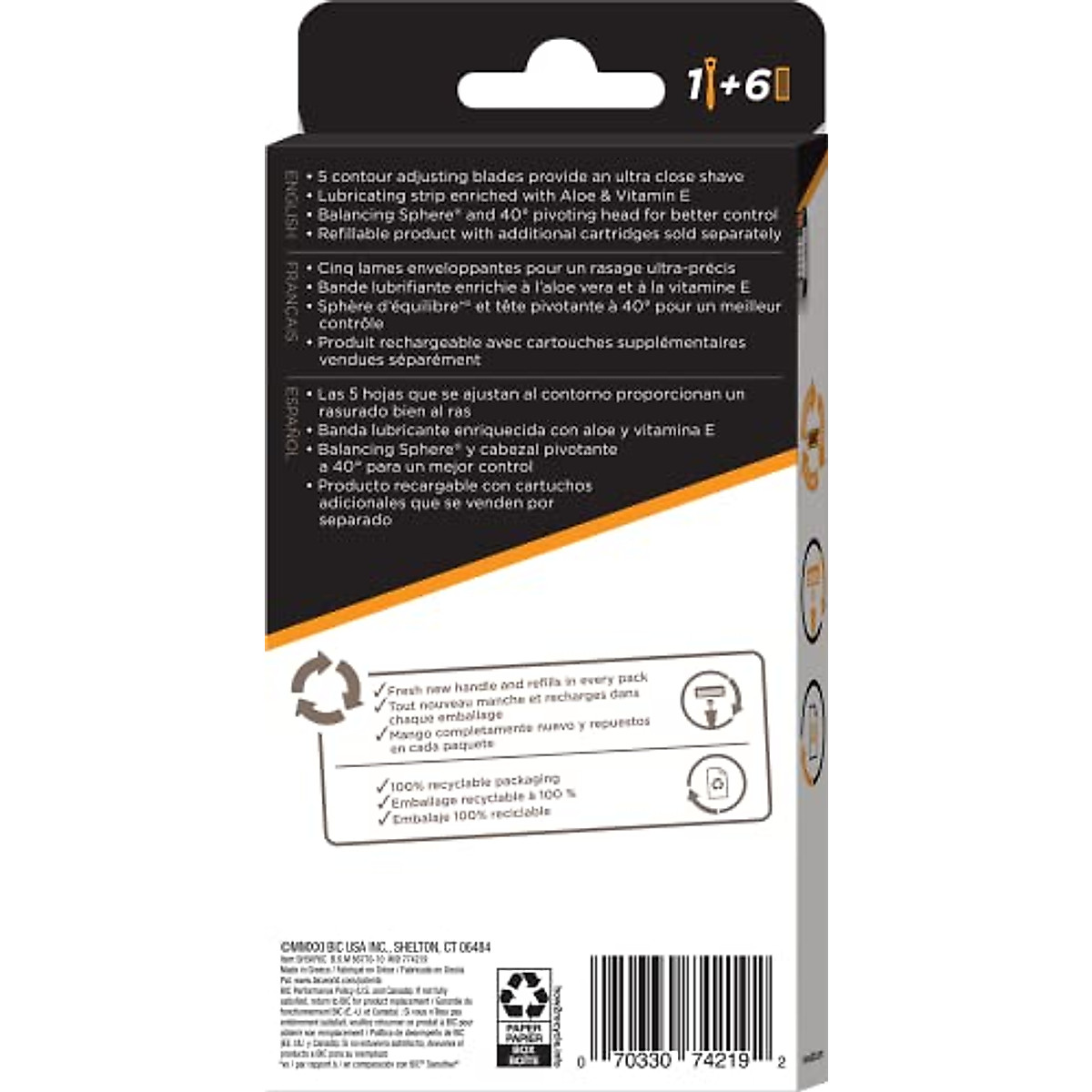 BIC Flex 5 Hybrid Disposable Razors for Men, 1 Handle and 6 Cartridges With 5 Blades, 7 Piece Razor Set for Men