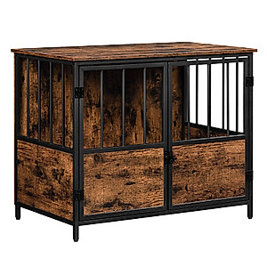 MAHANCRIS Dog Crate Furniture, 31.5 Inch Dog Kennel with Double-Door, Wooden Heavy Duty Dog Cage for Small Medium Dogs, Indoor Dog House End Table, Chew-Resistant, Rustic Brown DCHR0501Z