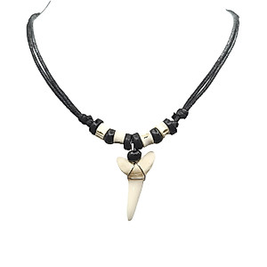 Swimmi Genuine Shark Tooth Necklace for Men, Mako Shark Tooth Necklace, Handmade Wooden Beads adjustable Cords Shark Tooth Necklace for Women Jewelry EA200