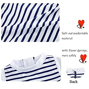 Baby Swimsuit Boy One Piece Rashguard with Hat UPF 50+ Sun Protection ，Blue Stripes,6-9 Months