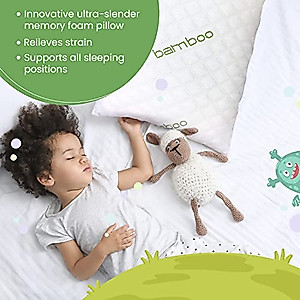 Sleepsia Toddler Pillow - Supersoft (13" X 18") Small Pillow with Bamboo Cover - Ultra Supportive Shredded Memory Foam Toddler Neck Pillows for Sleeping - Green