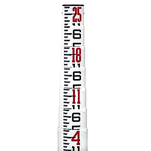 AdirPro Surveyor's Oval Shaped Fiberglass Leveling Rod 25' (Feet/Inches) With Carrying Bag