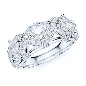 PRSTANI Sterling Silver Luxury Vintage Crisscross Crown 3-Stone Round Brilliant Cut Genuine Moissanite Ring For Women Promise Ring Wedding Band (8)