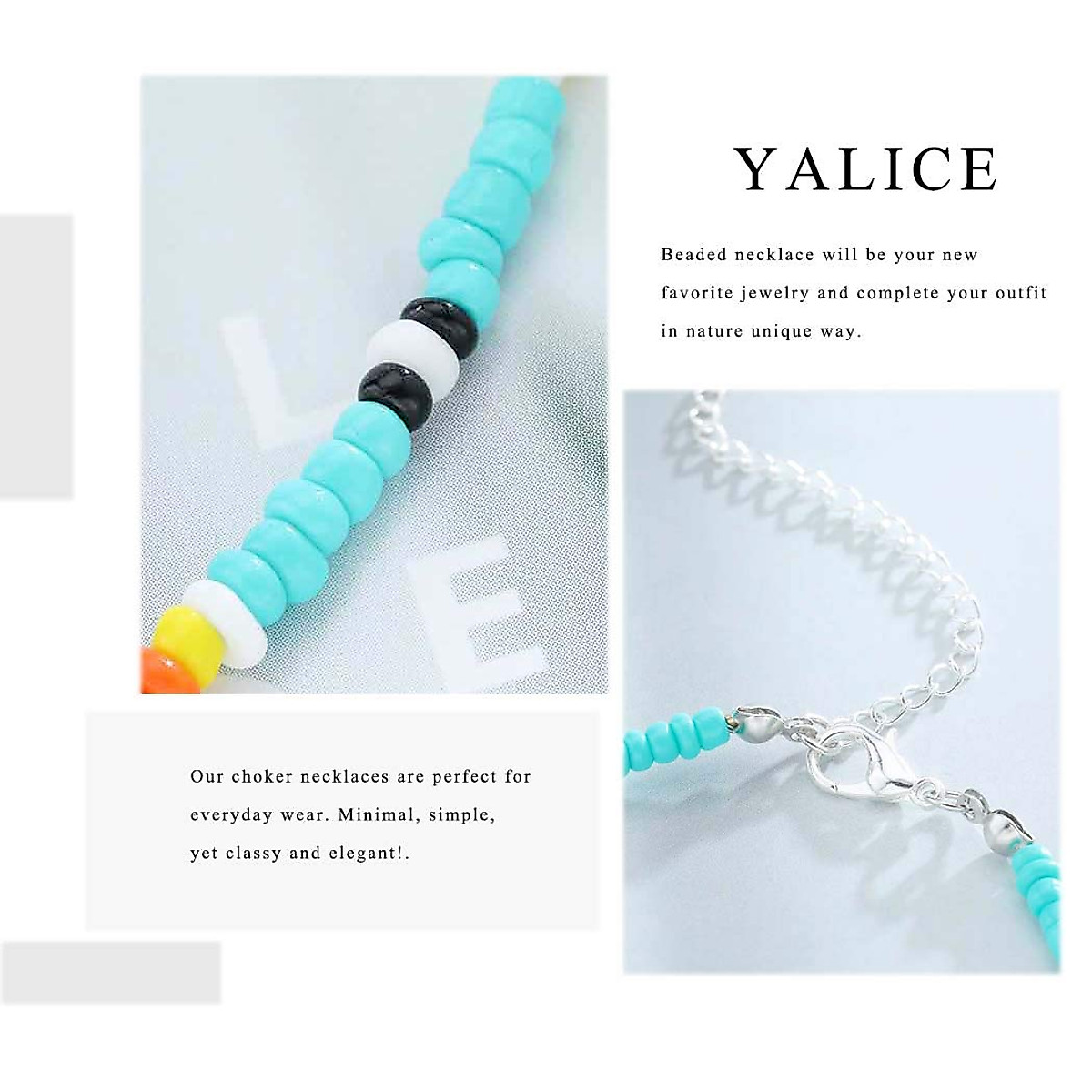 Yalice Boho Choker Necklace Chain Rainbow Seed Bead Necklaces Beach Beaded Choker Jewelry for Women (Colorful)