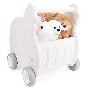 Bebamour Baby Shopping Cart, Baby Toys Push and Pull Baby Stroller, 2-in-1 Toddler Learning Walker Toy Storage Chest, Shopping Cart and Doll Stroller, White Cart