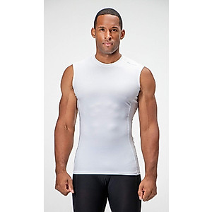 DEVOPS 3 Pack Men's Athletic Compression Shirts Sleeveless (Large, White/White/White)