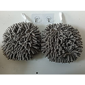 Ivymei 2 Pack Chenille Hand Towels,Kitchen Hand Towels with Loop,Hanging Hand Towels for Bathroom,Soft Absorbent Hand Bath Towels(2 Grey)