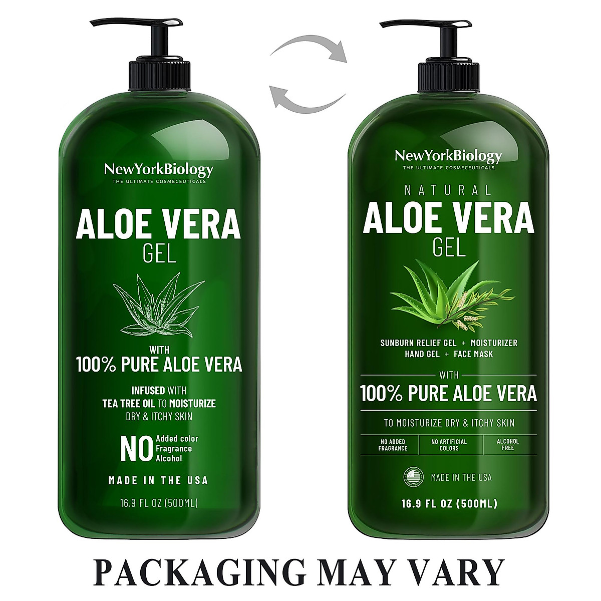 New York Biology Aloe Vera Gel for Face, Skin and Hair - Infused with Tea Tree Oil - From Fresh Aloe Vera Plant - Moisturizing Aloe Vera for Sunburn Relief and Dry Skin - 16.9 Fl Oz