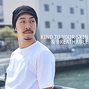 CHARM Womens Light Weight Summer Beanie - Mens Slouchy Beanie Hat Stretchy Slouch Knit Cap 100% Cotton Chemo Hat Black