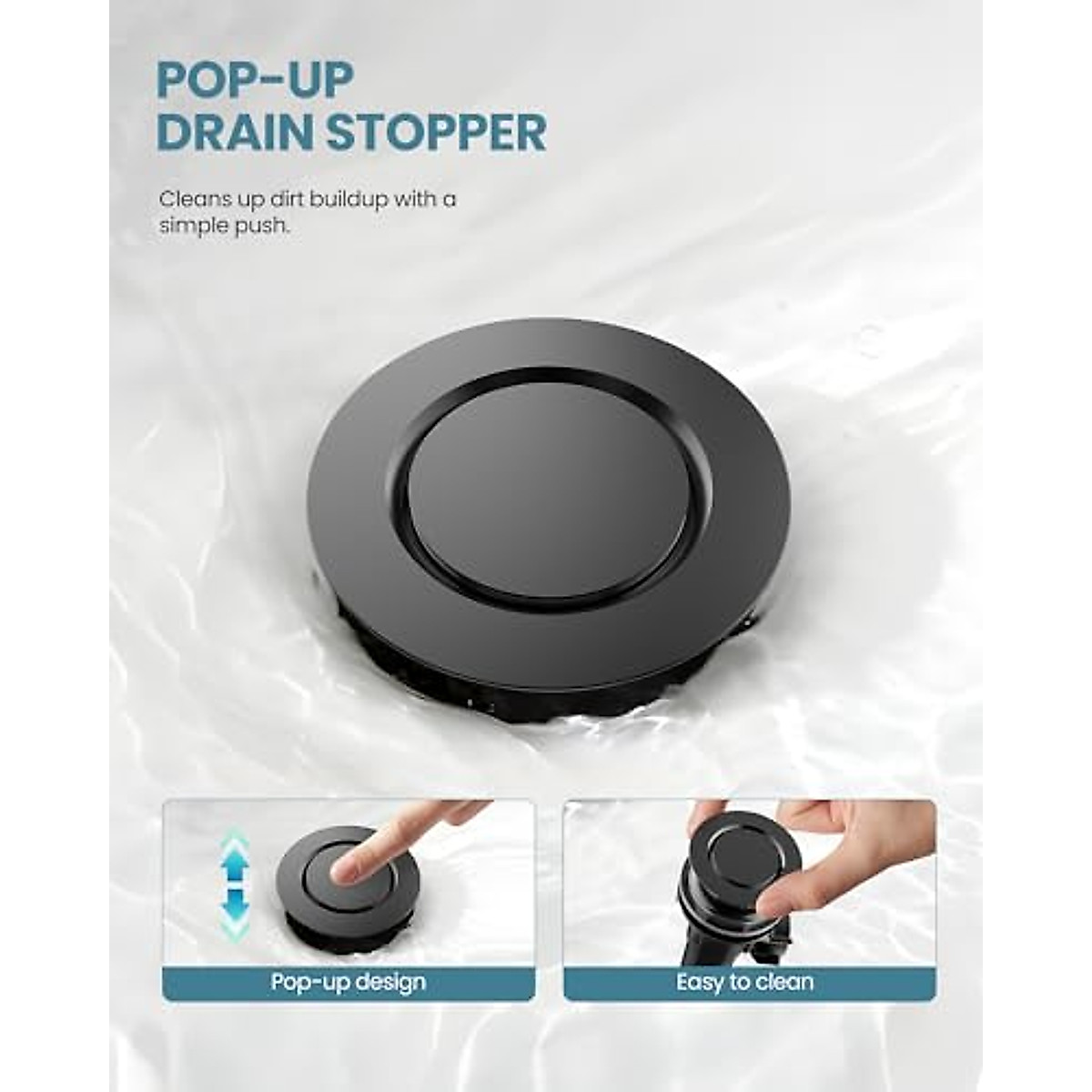 Black Bathroom Faucets, Faucet for Bathroom Sink - 2 Handle Basin Faucet, 3 Hole 8 Inch Widerspread Bathroom Faucet with Pop Up Drain Assembly, Water Supply Lines Faucets for RV Bath Vanity