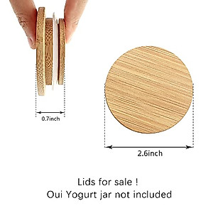 Oui Yogurt Jar Lids-8 Pack Oui Lids- Natural Bamboo Wood with Silicone Sealing Rings and Oui Yogurt Bottle Label,For 5 Oz Oui Yogurt Jars