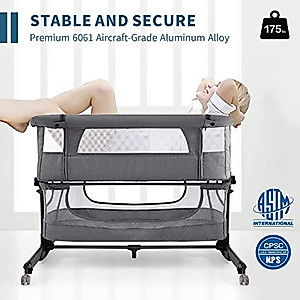 Ihoming Bassinet Bedside Sleeper for Baby, 3 in 1 Convertible Design, lnfant Bed & Bed Side Sleeper & Cradle Bassinets, Newborn Bedside Crib Attaches to Bed, Deep Grey
