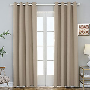 FY FIBER HOUSE Blackout Curtains for Bedroom,Soft Luxury Velvet Vintage Drape for Dining Room,Office,2 Panels(W52 x L84 Inches,Beige)