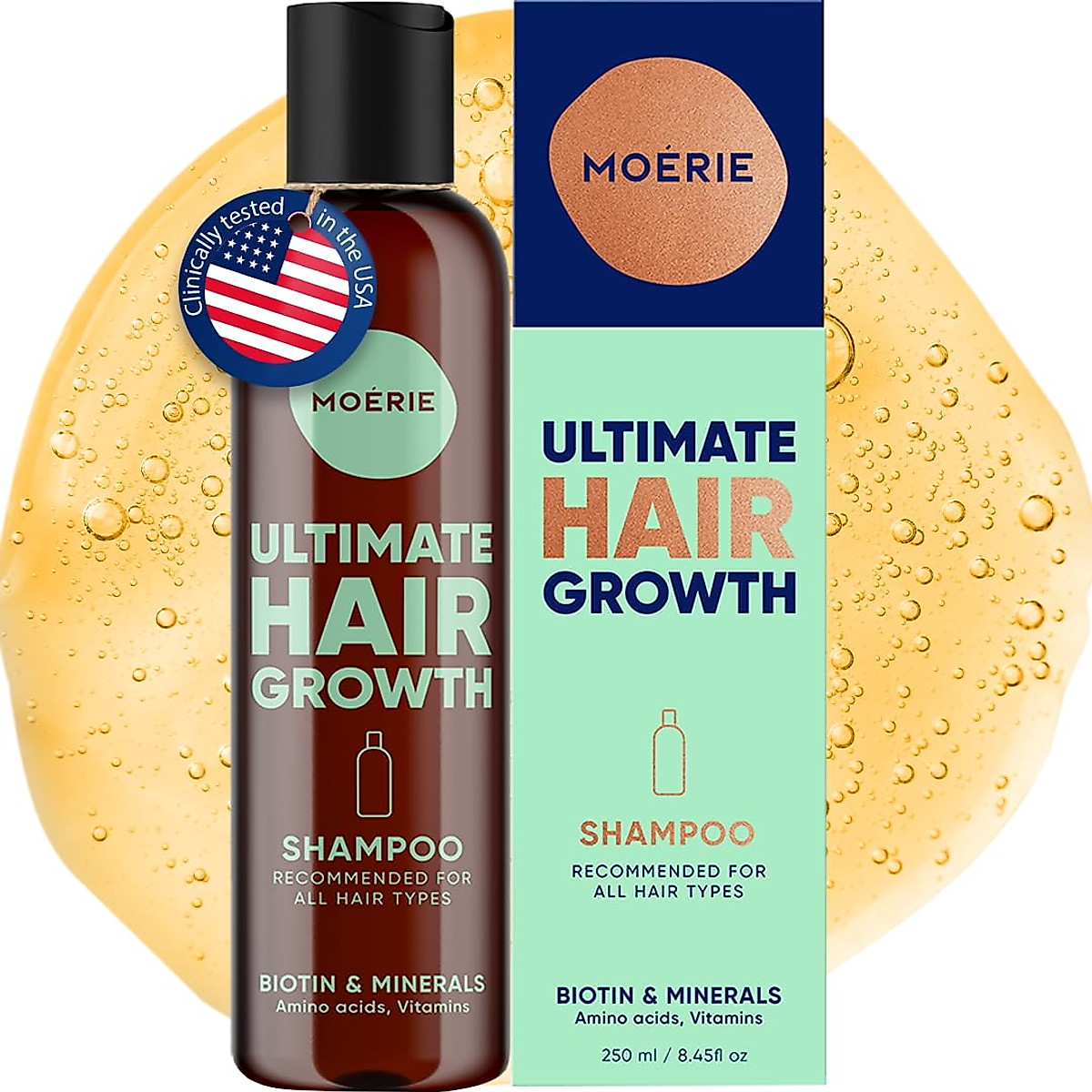 Moerie Ultimate Hair Growth Shampoo – For Longer, Thicker, Fuller Hair - Vegan Friendly Volumizing Hair Products – Paraben & Silicone Free – All Hair Types – Reverse Hair Loss – 8.45 fl oz (250ml)