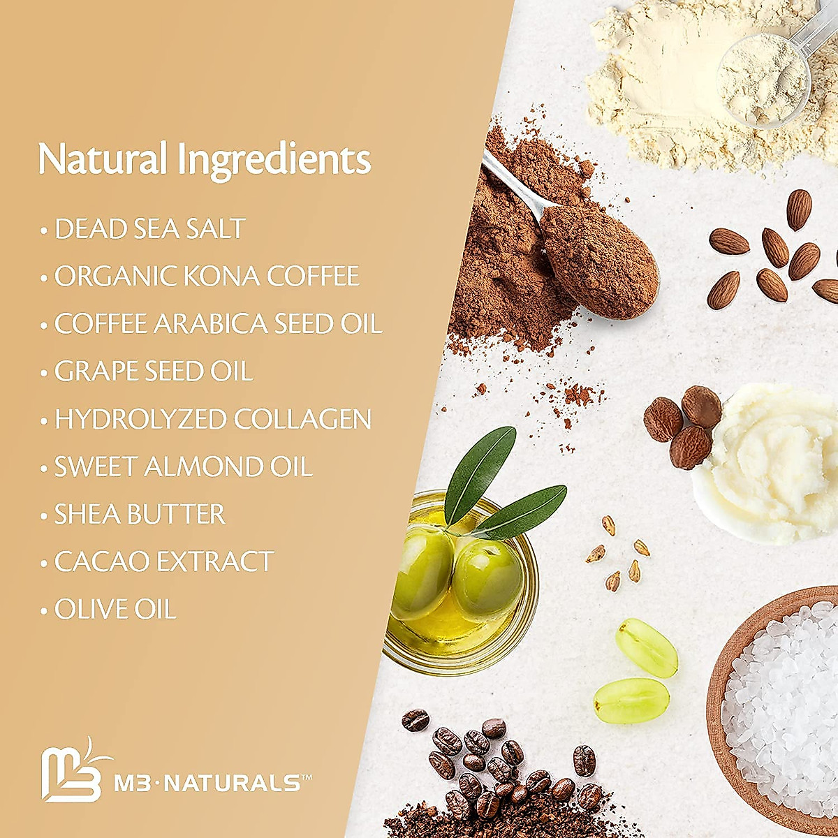 Arabica Coffee Foot and Hand Scrub with Collagen & Stem Cell Exfoliating Body Scrubber & Face Cleanser Fight Skin Care Appearance Cellulite Fine Line Stretch Mark by M3 Naturals (1 Pack)