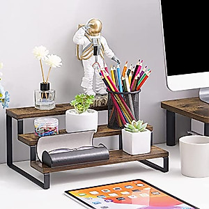 Giikin 3-Tier Spice Rack, 13.7 Inch Wood Step Shelf Countertop Spice Storage Holder, Kitchen Pantry Cabinet Organizer Cupboard for Spice Bottles, Jars, Seasonings, Baking Supplies, Metal Frame