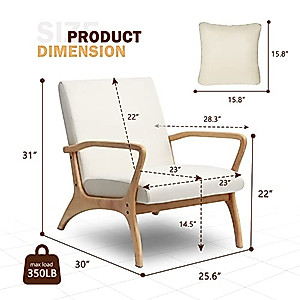 ELUCHANG Accent Chair with Lumbar Pillow,Mid-Century Modern Armchair, Linen Fabric Comfy Reading, Lounge Side Chair for Living Room Bedroom Apartment,Easy Assembly(Beige)