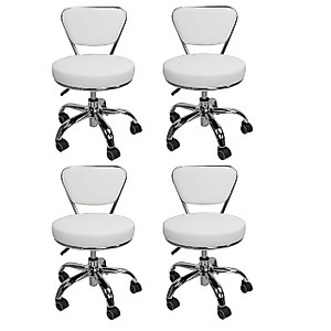 Set of 4 DAYTON WHITE Salon Nail Pedicure Stool Pneumatic, Adjustable Height, Rolling Salon Furniture & Equipment