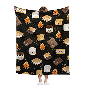 Cute S'Mores Blanket | Ultra Soft Marshmallow Cookie Throw Blanket | 60"x80" Marshmallow Gifts for Boys Girls | Plush Warm Cozy Roasted Marshmallows Blanket for Couch/Sofa/Travel/Camping