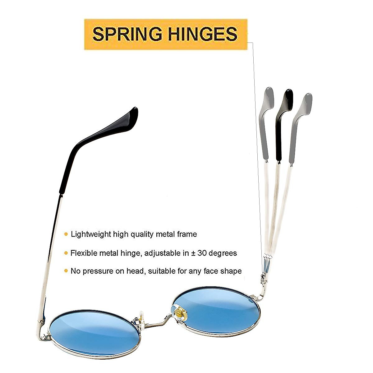 PORADAY Circle Lennon Glasses Retro Round Polarized Sunglasses Hippie Style Small Circle Sun Glasses (Silver/Clear Blue)