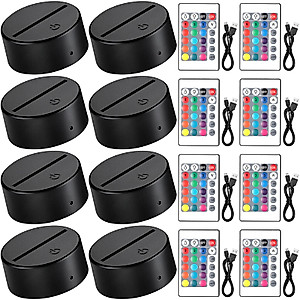 Honoson 8 Pieces 3D Night LED Light Lamp Base LED Lights Display Base Lighted Base Stand 16 Colors with Remote Control and USB Cable Christmas Light Lamp Base for Acrylic for Restaurant Room Shop