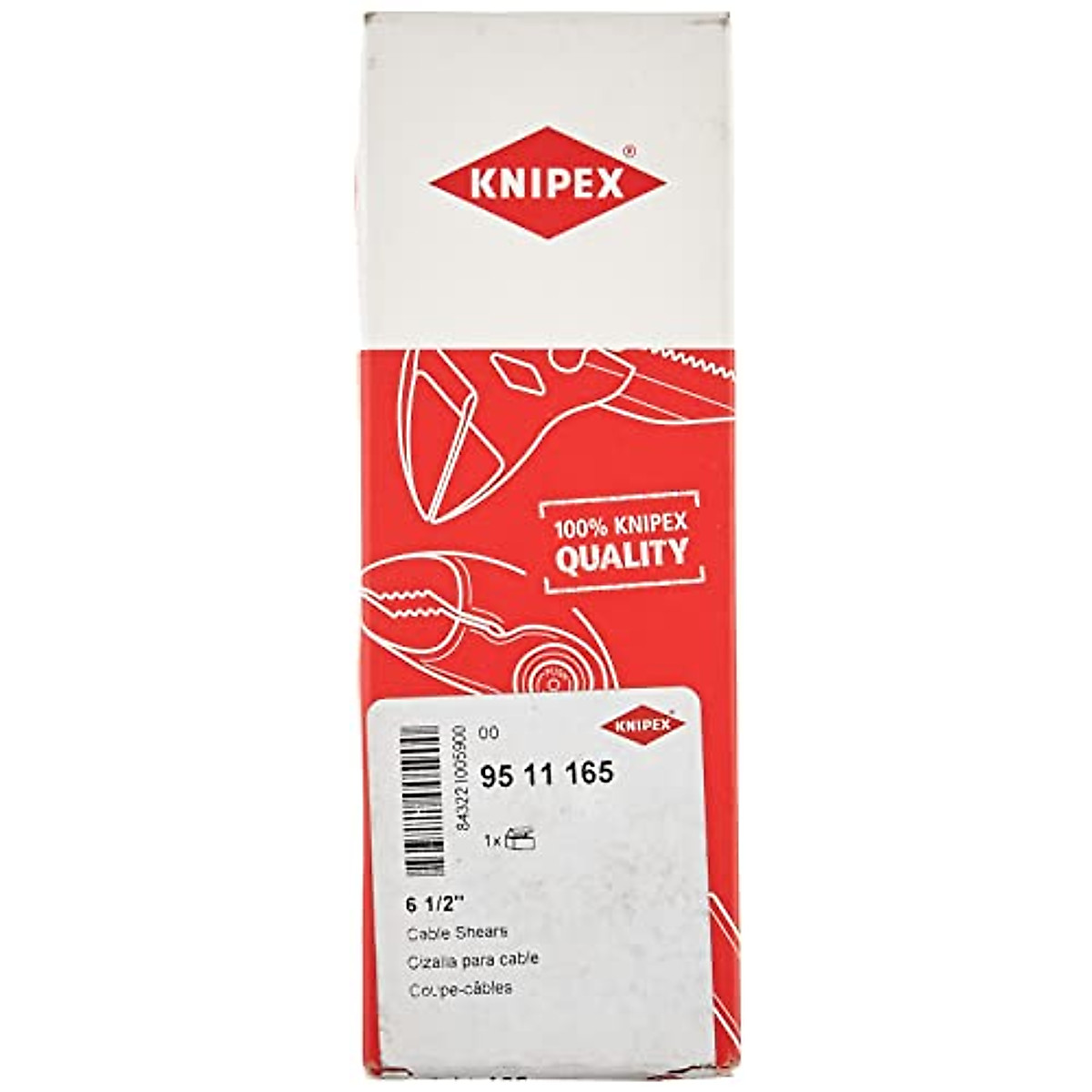 KNIPEX Cable Shears, 6-1/2 In L, 1/0 AWG, Red