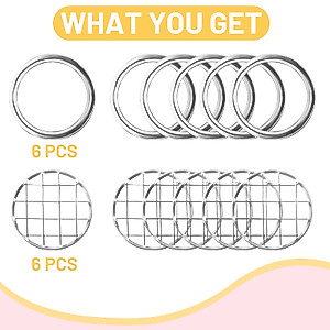 Cinvo Flower Mason Jar Insert Lid Metal Flower Organizer Frog Lid for Regular Mouth Mason Canning Jars Bouquet Easy Flower Arranging(6 Set Rings and Separate Lids)