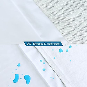 Mattress Topper Cover Protector Queen Size 2 Inch, 100% Waterproof Bamboo Cooling Mattress Topper Encasement Zippered with Adjustable Straps, Washable Fit Memory Foam Mattress Topper (Cover Only)