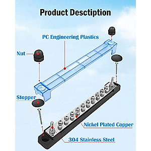 LENKRAD 20 Power/Ground Distribution Block Bus Bar, Marine Bus Bar, 150 Amp Battery Terminal Distribution Block for Automotive and RV Solar Wiring, Ground Bus Bar Kit, 2 Packs