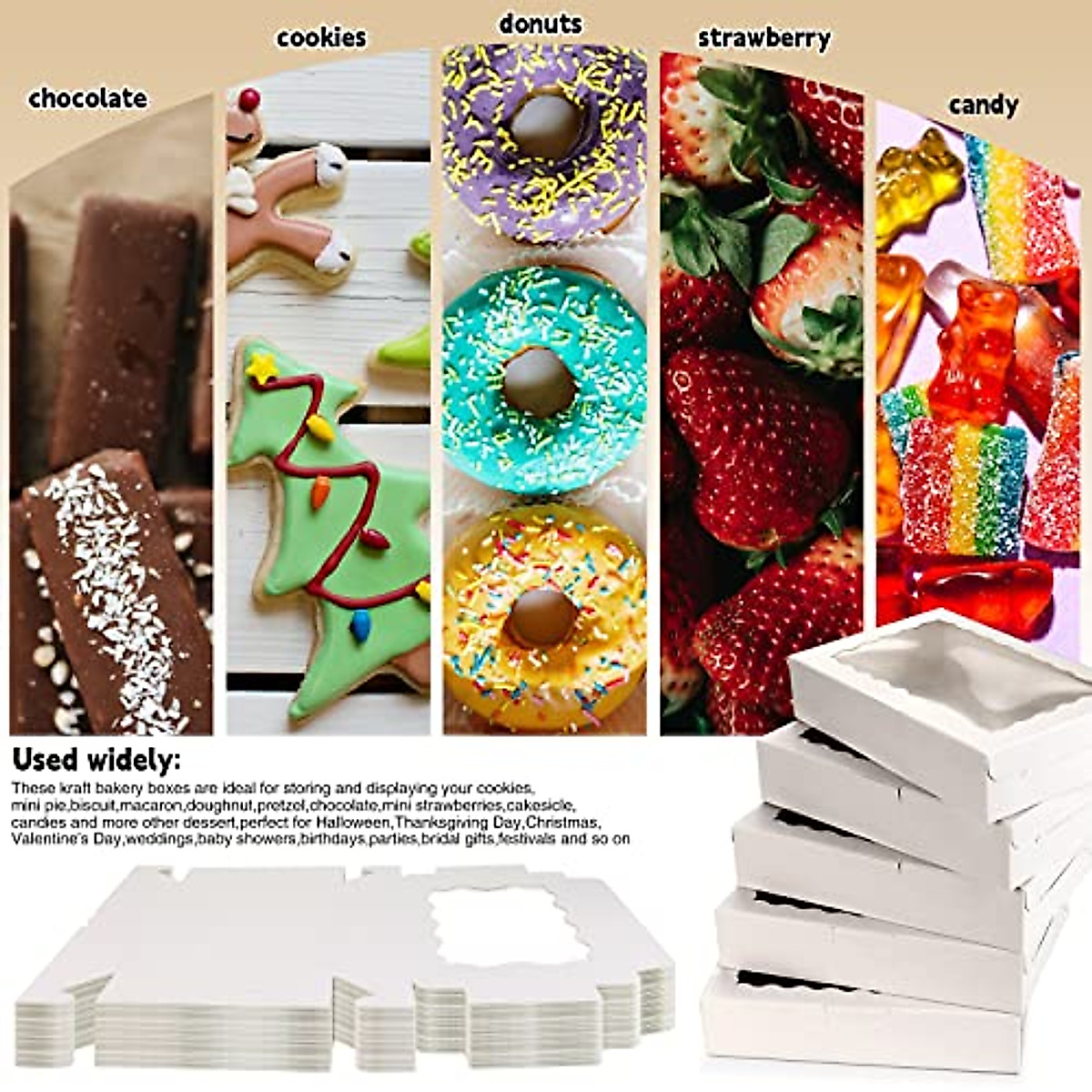 Cmkura 40 Pack Kraft Cookie Boxes with Clear Window,7" x 4 3/8" x 1 1/2",Paper Macaron Donut Candy Cakesicle Dessert Pastry Gift Box Container for Wedding,Party,Christmas,Birthday,Baby Shower(White)