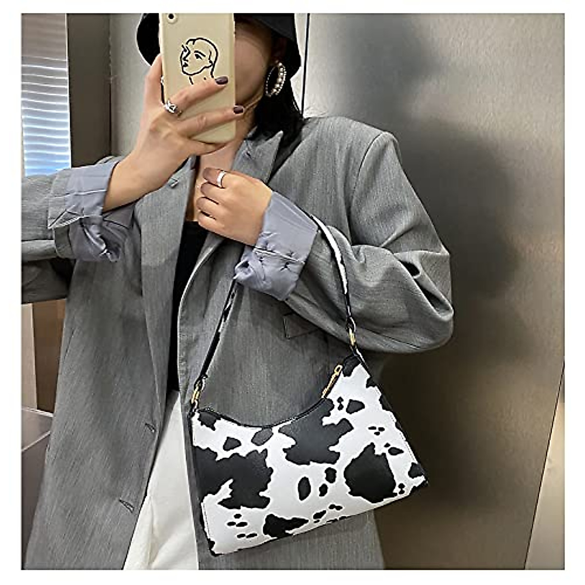 Women Cow Print Shoulder Bag Clutch Purse Underarm Handbag Satchel Zipper Tote Bag Purse