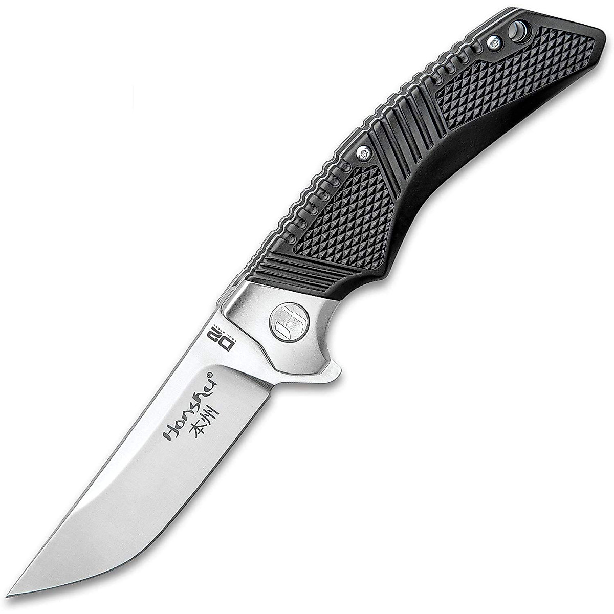 Honshu Premium Sekyuriti Ball Bearing Opening Pocket Knife - D2 Tool Steel Blade, Black TPU Handle Scales, Steel Pocket Clip – Ideal Everyday Carry Knife - 4 1/2" Closed