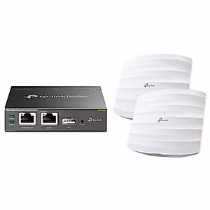 TP-Link OC200 Omada Cloud Controller - Supports 802.3AF/At with EAP225 V3 Wireless Gigabit Ceiling Mount Access Point, Supports PoE and Passive PoE(Injector Included)