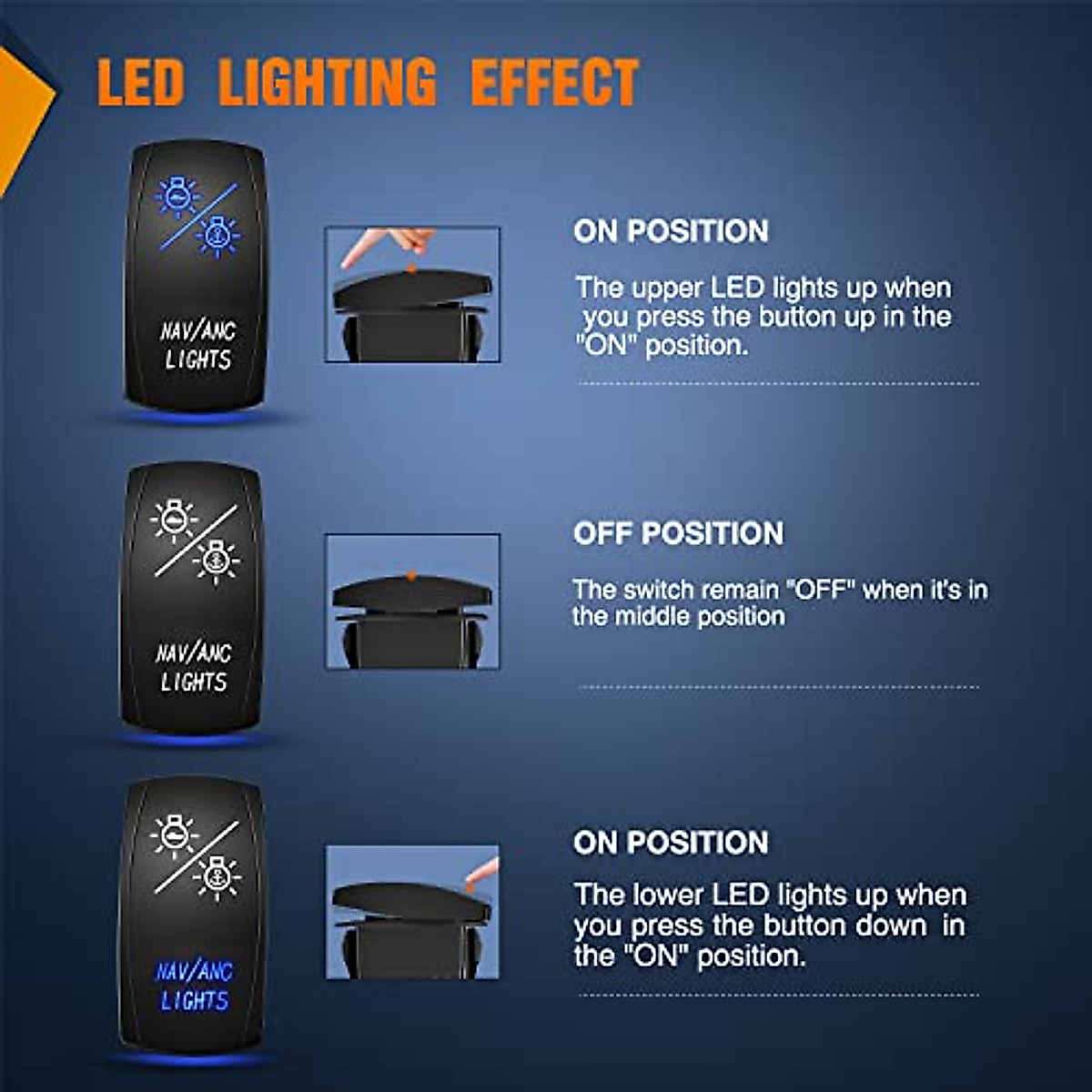 Nilight NAV/ANC Rocker Switch 7Pin Navigation Anchor Lights Toggle Switch On Off On DPDT Laser Etched Switch 12V 24V Jumper Wires for ARB Carling NARVA Style Marine Boat Ship Vessel, 2 Years Warranty