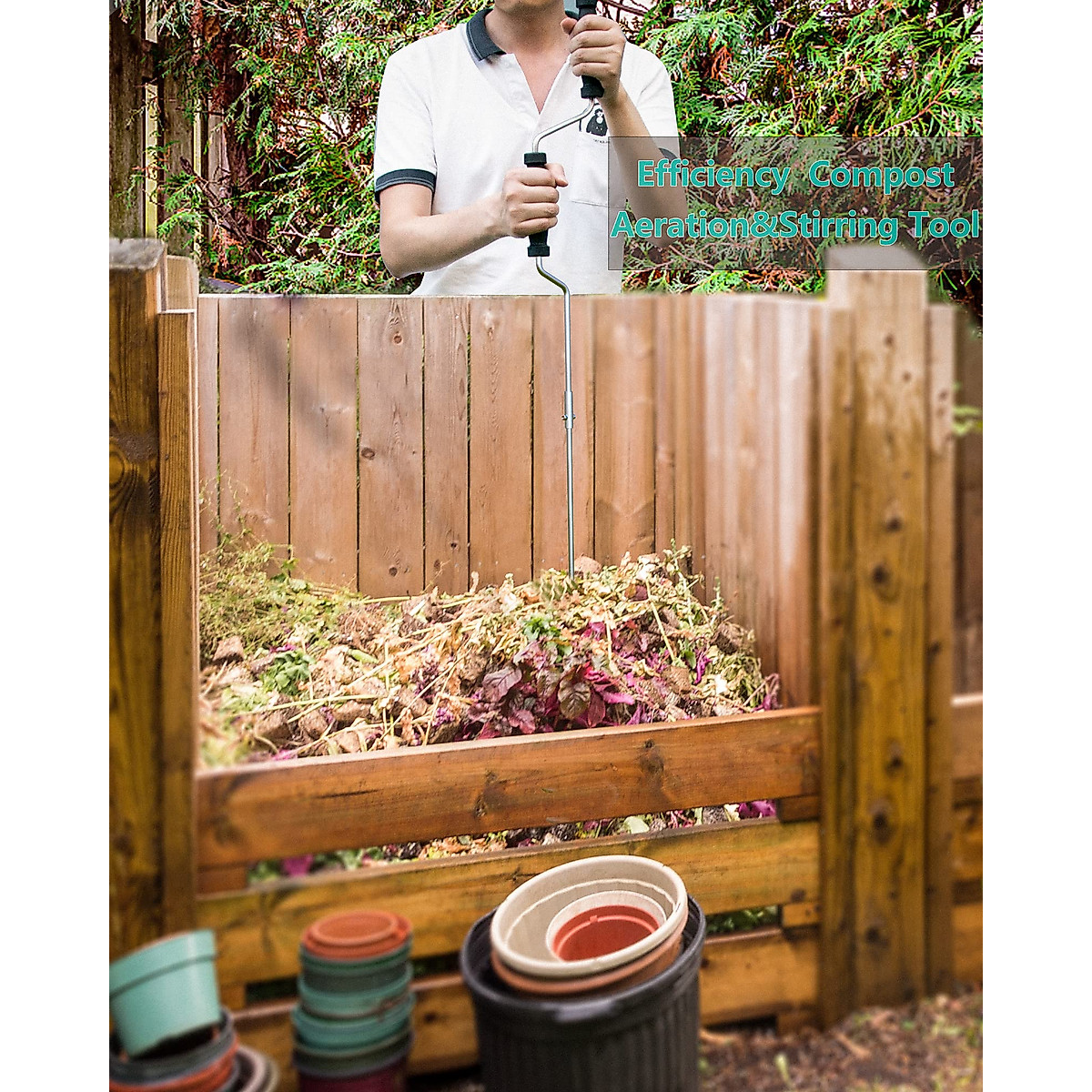 EJWOX Compost Aerator Tool - Manual Compost Turner and Mixing Tool for Outdoor Compost Tumbler Bins,Stainless Steel Rotating Compost Turning Tool