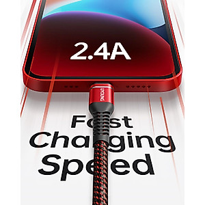 UYOUNG iPhone Charger Cable 3Pack 6FT Lightning Cable USB Long Heavy Duty Nylon Fast iPhone Charging Cord Compatible with iPhone 14/13/12/11/Pro/X/Xs Max/XR /8/7/6/6S/plus/iPad Mini-Red
