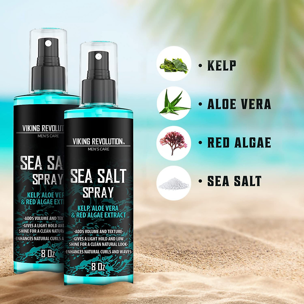 Viking Revolution Sea Salt Spray for Hair Men - Hair Texturizing Spray with Kelp, Aloe Vera & Red Algae Extract - Surf Spray to Add Volume and Texture- Sea Salt Spray for Men Beach Hair Spray (2 pack)