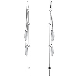 VONALA Leaf Threader Earrings 925 Sterling Silver Chain Earrings Tassel Dangle Drop Earrings for Women Hypoallergenic Jewelry Gift