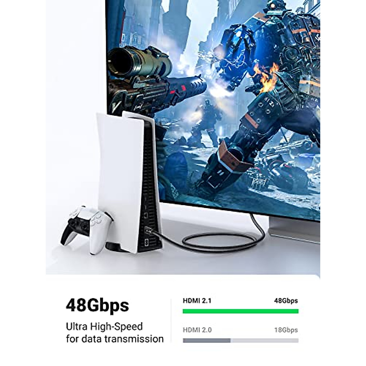 UGREEN 8K HDMI 2.1 Cable Certified 6.6FT Ultra High Speed HDMI Cord 4K 120Hz 48Gbps HDCP 2.2&2.3 eARC HDR Dolby Compatible for PS5 Xbox Series X Nintendo Switch Roku TV Laptop Monitor