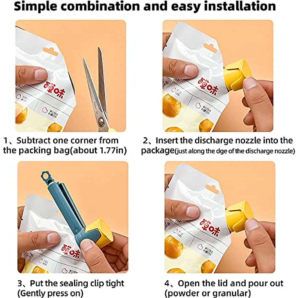 Food Storage Clips,Chip Clips,Bag Clips,Food Clips,Sealing Clips,Package Clips with Pour Spout,For Sealing Packaged Items Such As Coffee,Sugar,Flour,Cereal,Washing Powder,Condiment(2pcs,Blue,White)