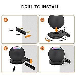 AHASTYLE iHomePod Mini Wall Mount Holder ABS Stand [Built-in Cord Management] Stable Bracket Holder for HomePod Mini [Need to Drill] (Black-2pcs)