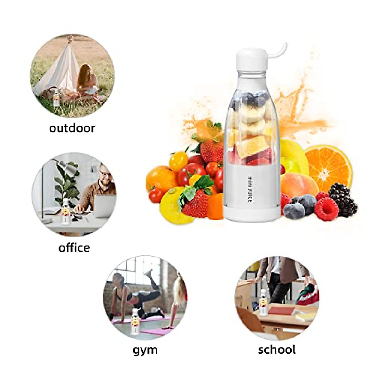 HF OPTPROD Portable Blender for Juice Shakes and Smoothies, Personal Size Blender for Fresh Fruit Veggie Juice Cup with USB Rechargeable & 8 Blades,White