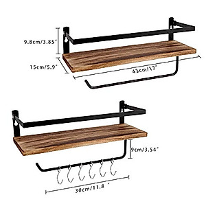 PHUNAYA Floating Shelves,Wall Mounted Shelf for Kitchen,Living Room,Bedroom,Bathroom Storage,Rustic Wood,Set of 2