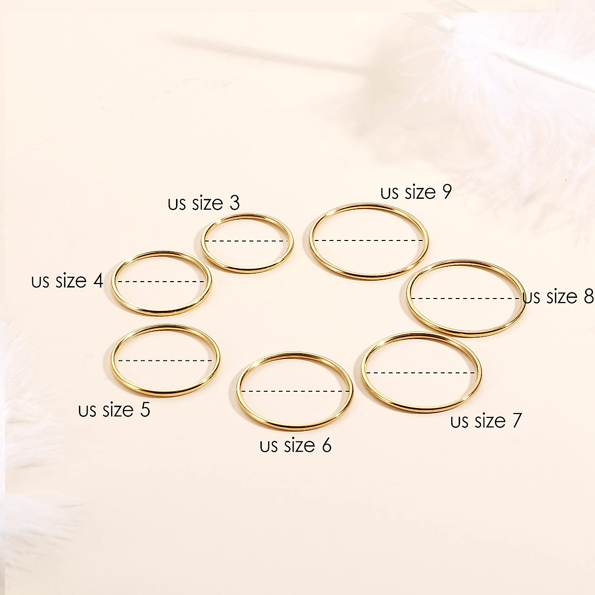 MILACOLATO Gold Rings for Women | 1mm Thin Stainless Steel Bands Rings | Midi Thumb Pinky Toe Stacking Kunckle Rings 7Pcs | Rounded Comfort-Fit Size 3/4/5/6/7/8/9