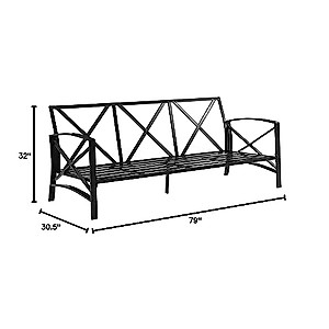 Crosley Furniture Kaplan Outdoor Sofa with Steel Frame, 3-Person Patio Couch for Porch, Deck, Backyard, Oiled Bronze with Mist Cushions