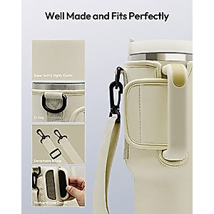 BILTRTE Water Bottle Carrier Bag Compatible with Stanley 40oz Tumbler with Handle, Water Bottle Holder with Adjustable Shoulder Strap for Hiking Travelling Camping (Cream, 40oz)