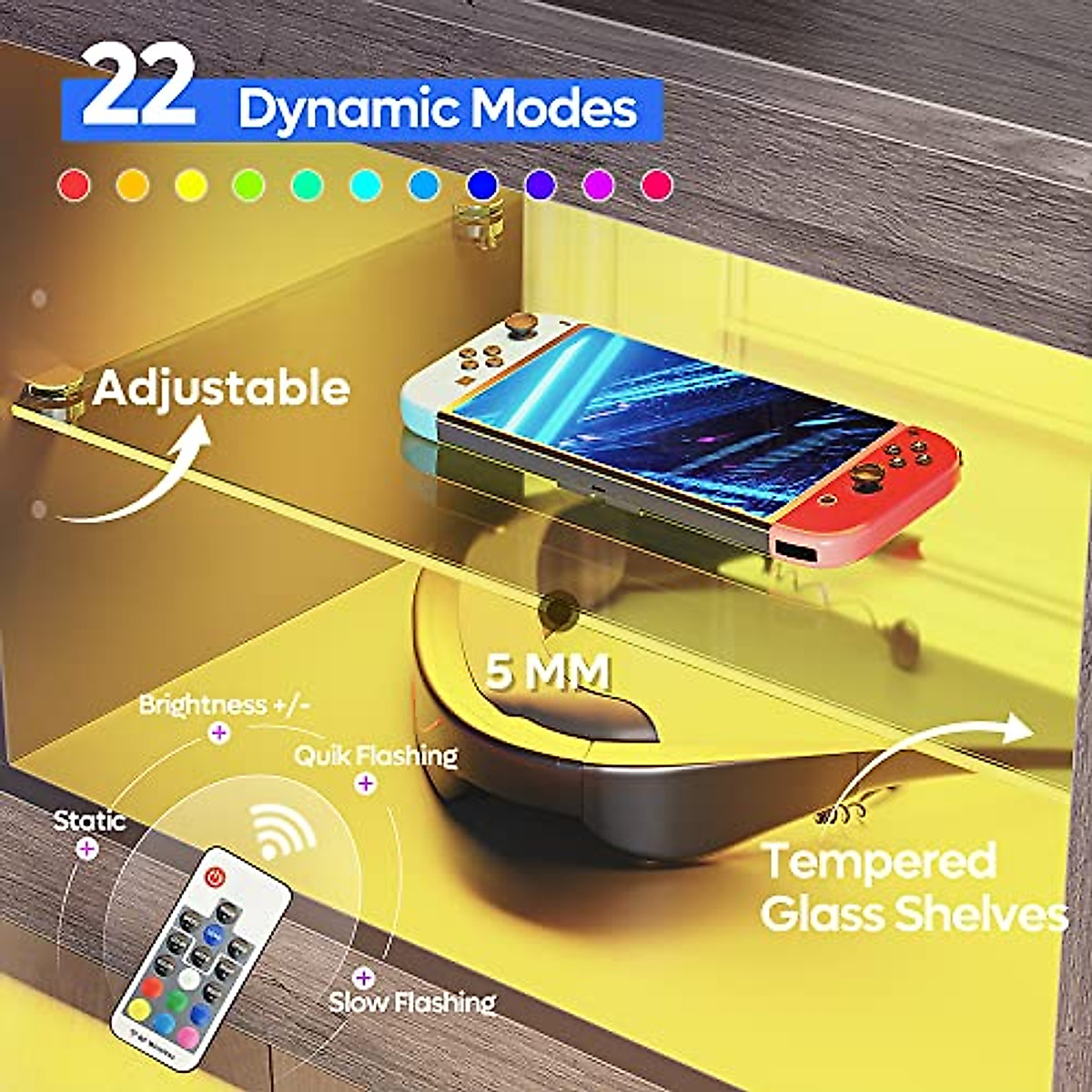 Bestier Entertainment Center LED Gaming TV Stand for 55+ Inch TV Adjustable Glass Shelves 22 Dynamic RGB Modes TV Cabinet Game Console PS4, Wash Gray